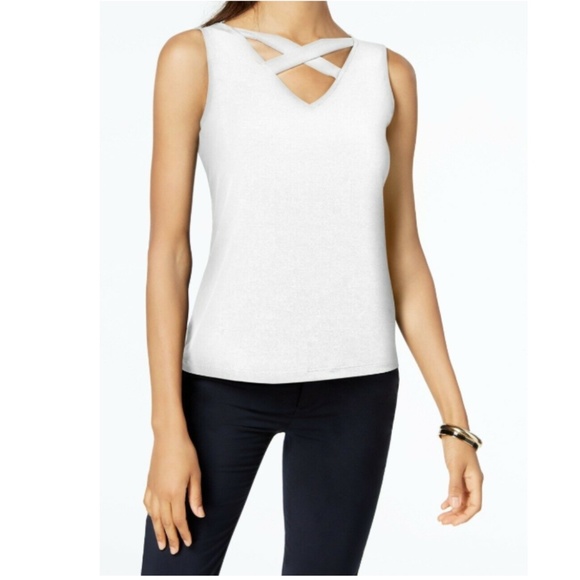 Nine West | Tops | Nwt Nine West Criss Cross Front Top Lily White Xl ...